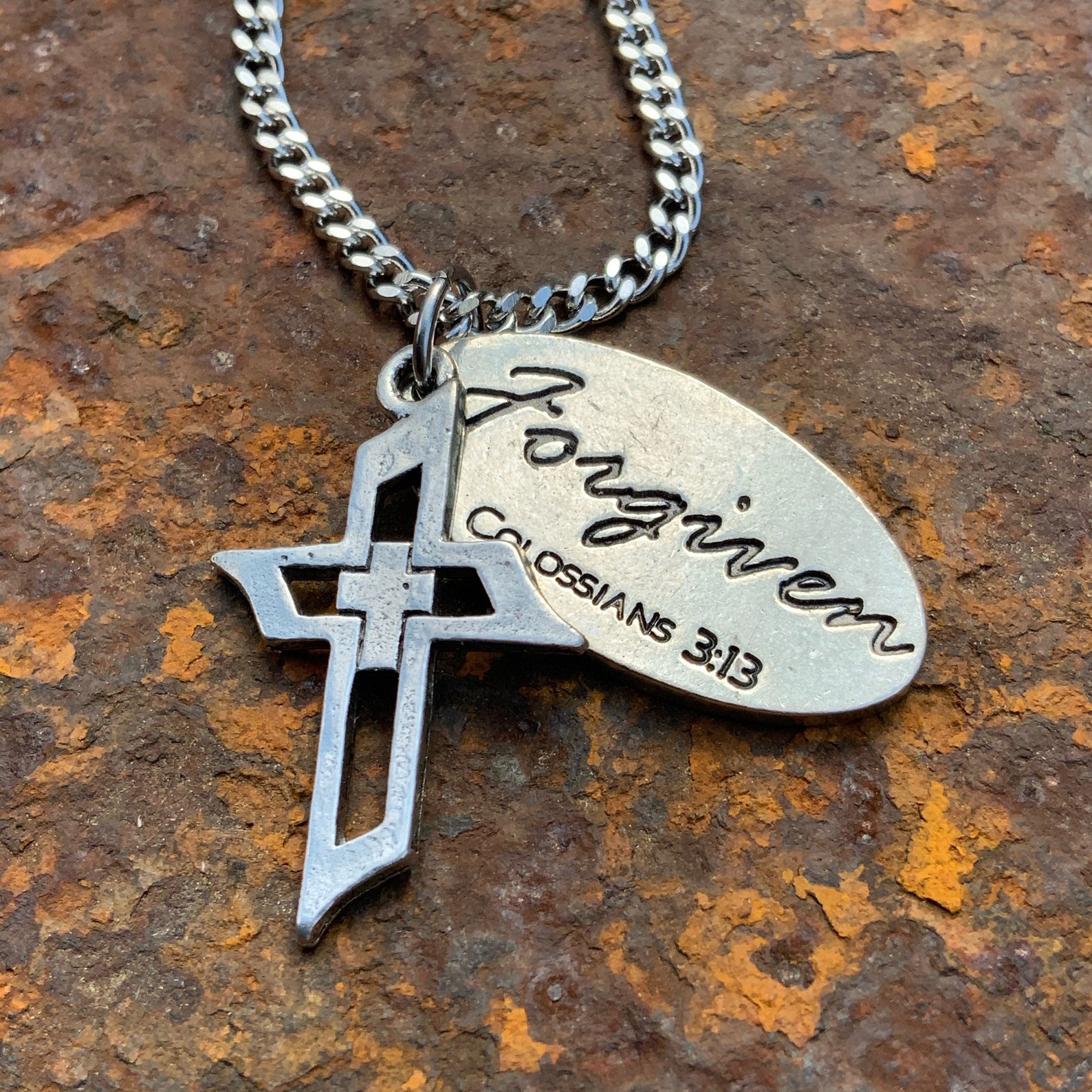 Cross With Forgiven Tag on Chain b239fch Colossians 3:13 - Etsy