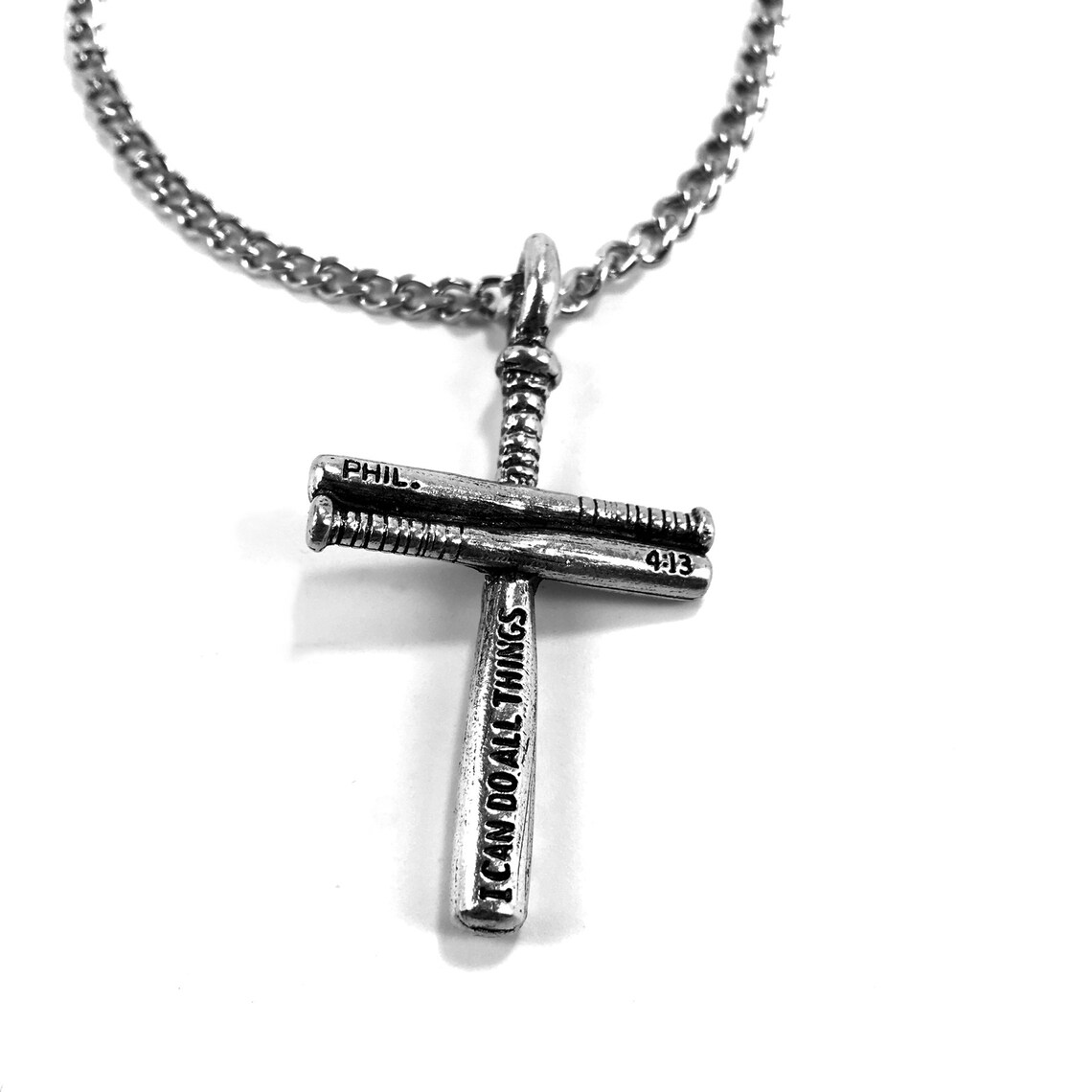Small Baseball Bat Cross Necklace Pewter on 14-30 Inch Chain ...