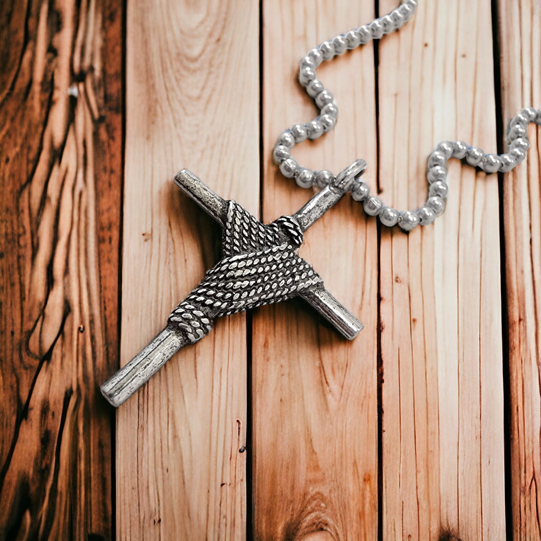 Rugged Rope Wrapped Cross Pendant Antique Silver Ball Chain Necklace ...