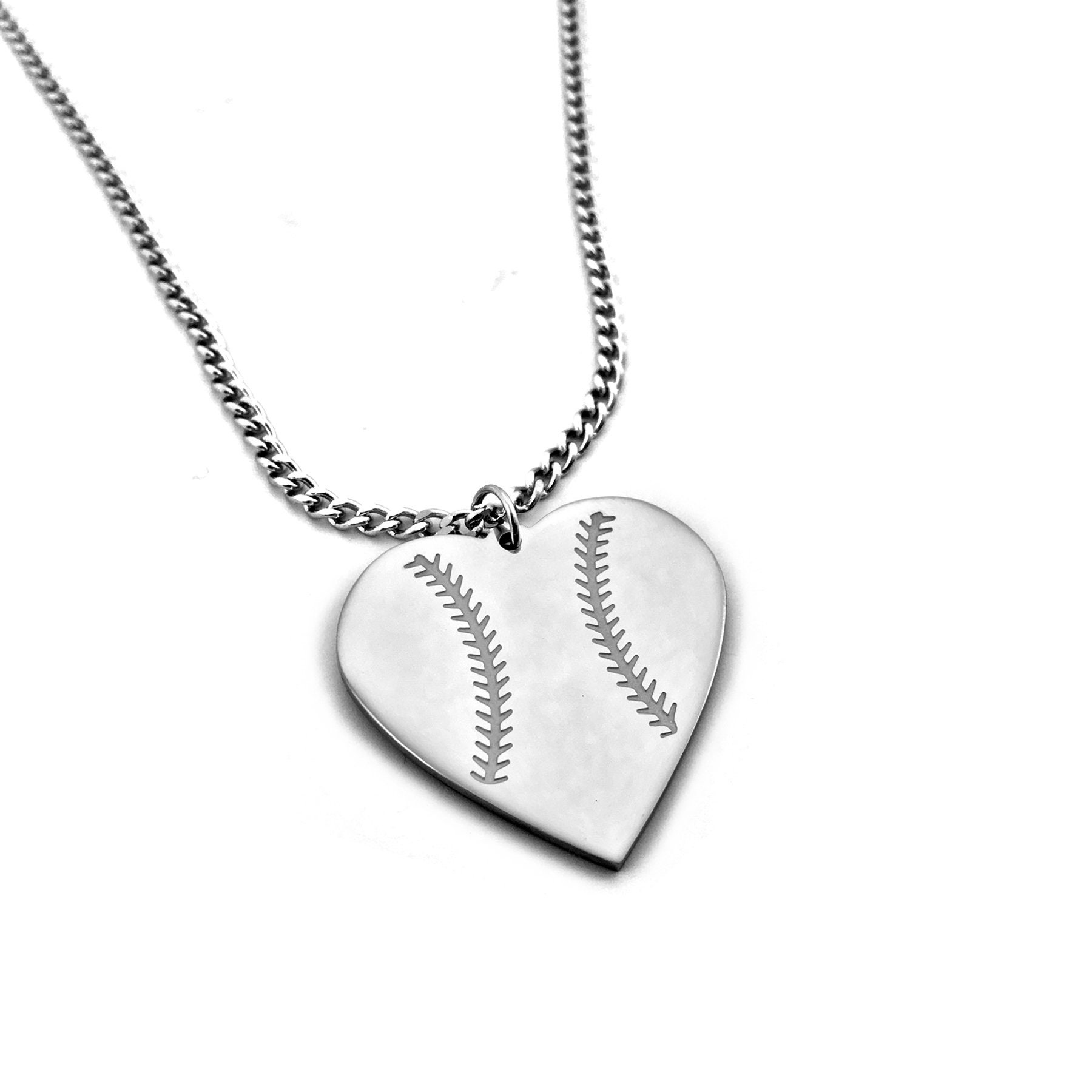 Baseball / Softball Heart Necklace on Curb Chain Stainless - Etsy