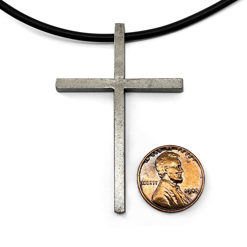 Large Slender Cross Pendant Antique Silver Finish (cc3-rub) Black Cord ...