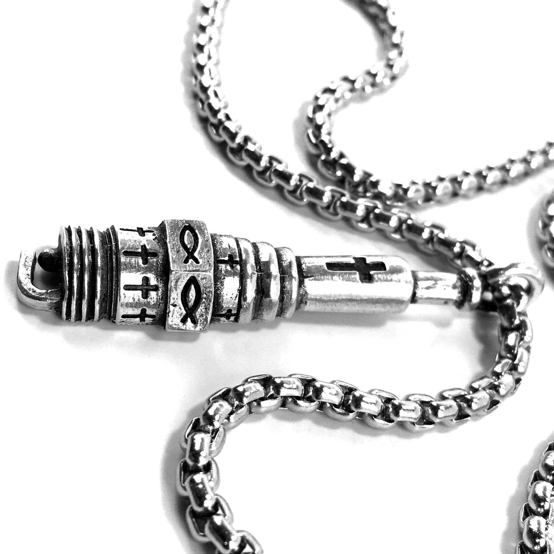 Spark Plug Silver on Heavy Box Chain plghvchain | Etsy