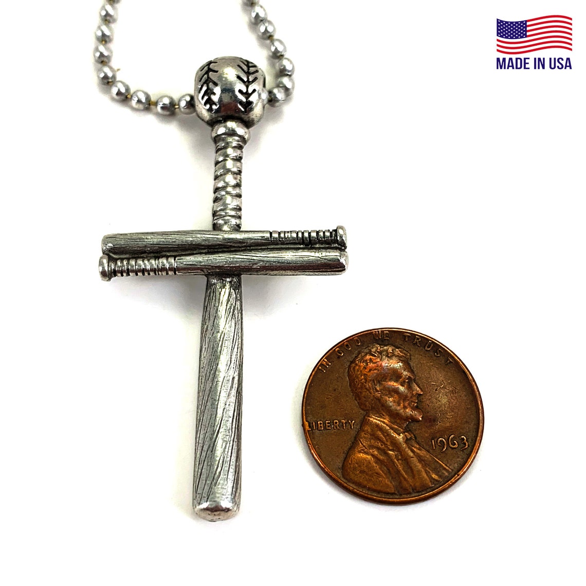 Baseball Bat and Ball Cross on Ball Chain Necklace batd | Etsy