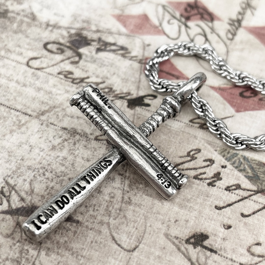 Small Baseball Bat Cross Necklace Pewter on 18-24 Inch Chain ...