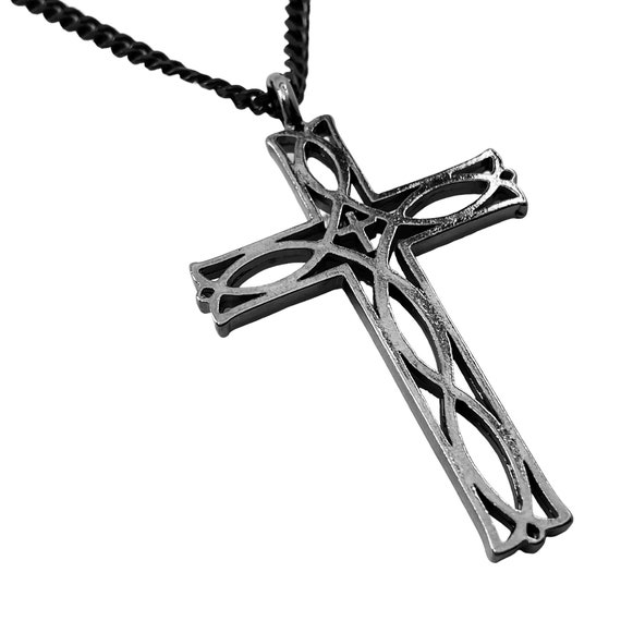 Cross Jesus Ichthus Fish Dark Metal Finish Pendant Dark Curb - Etsy