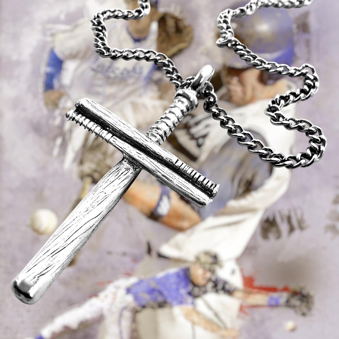 Baseball Bat Cross on Chain Necklace Pewter (batechain) Antique Silver ...