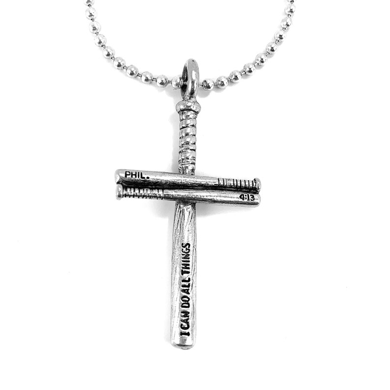 Baseball Bat Cross Necklace Pewter scbb Philippians 4:13 I - Etsy
