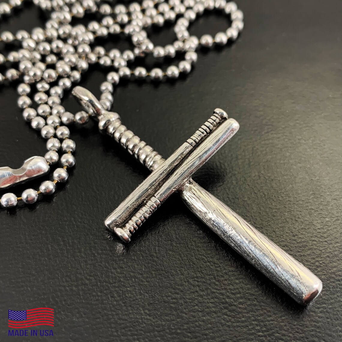 Baseball Bat Cross on Ball Chain Necklace Antique Pewter | Etsy