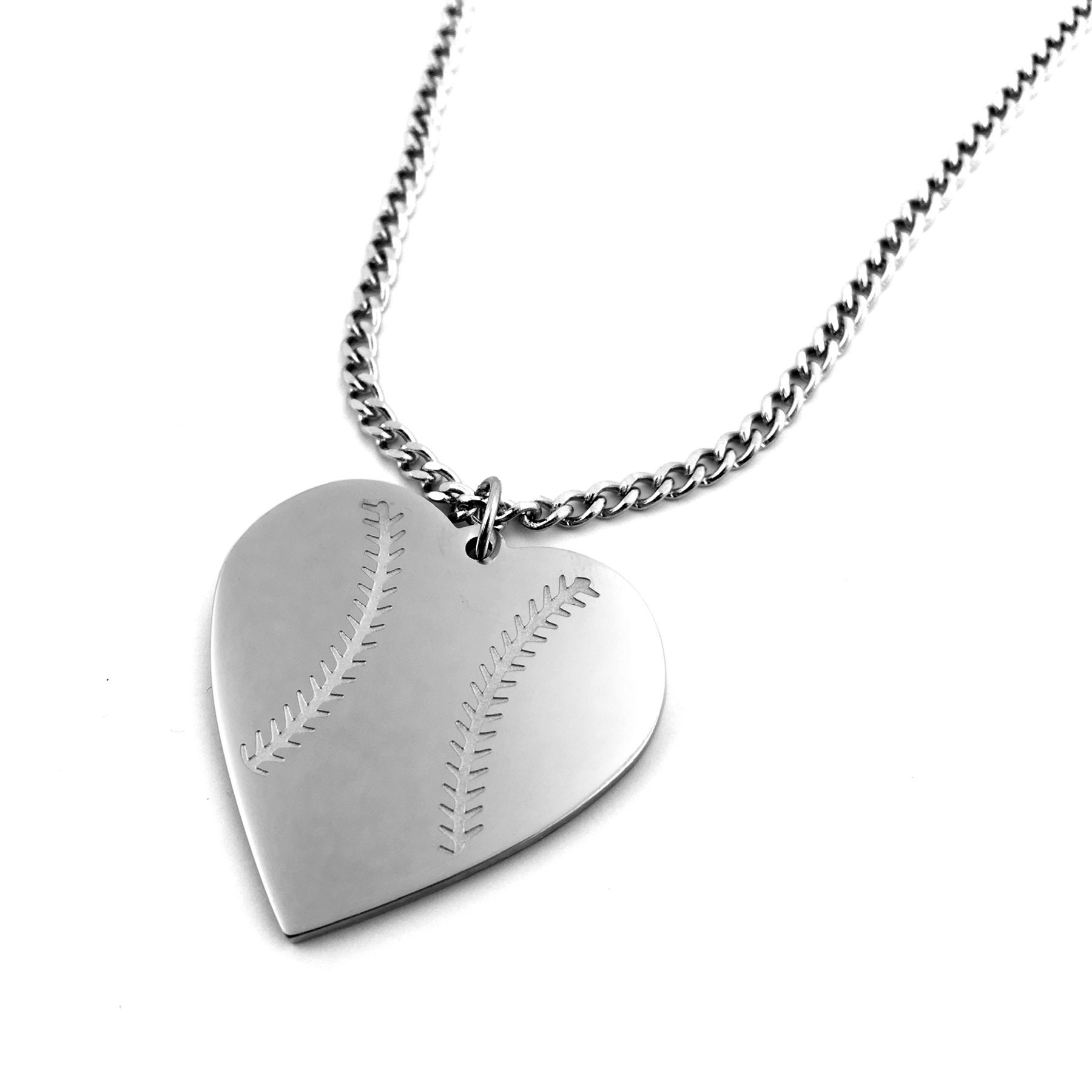 Baseball / Softball Heart Necklace on Curb Chain Stainless | Etsy