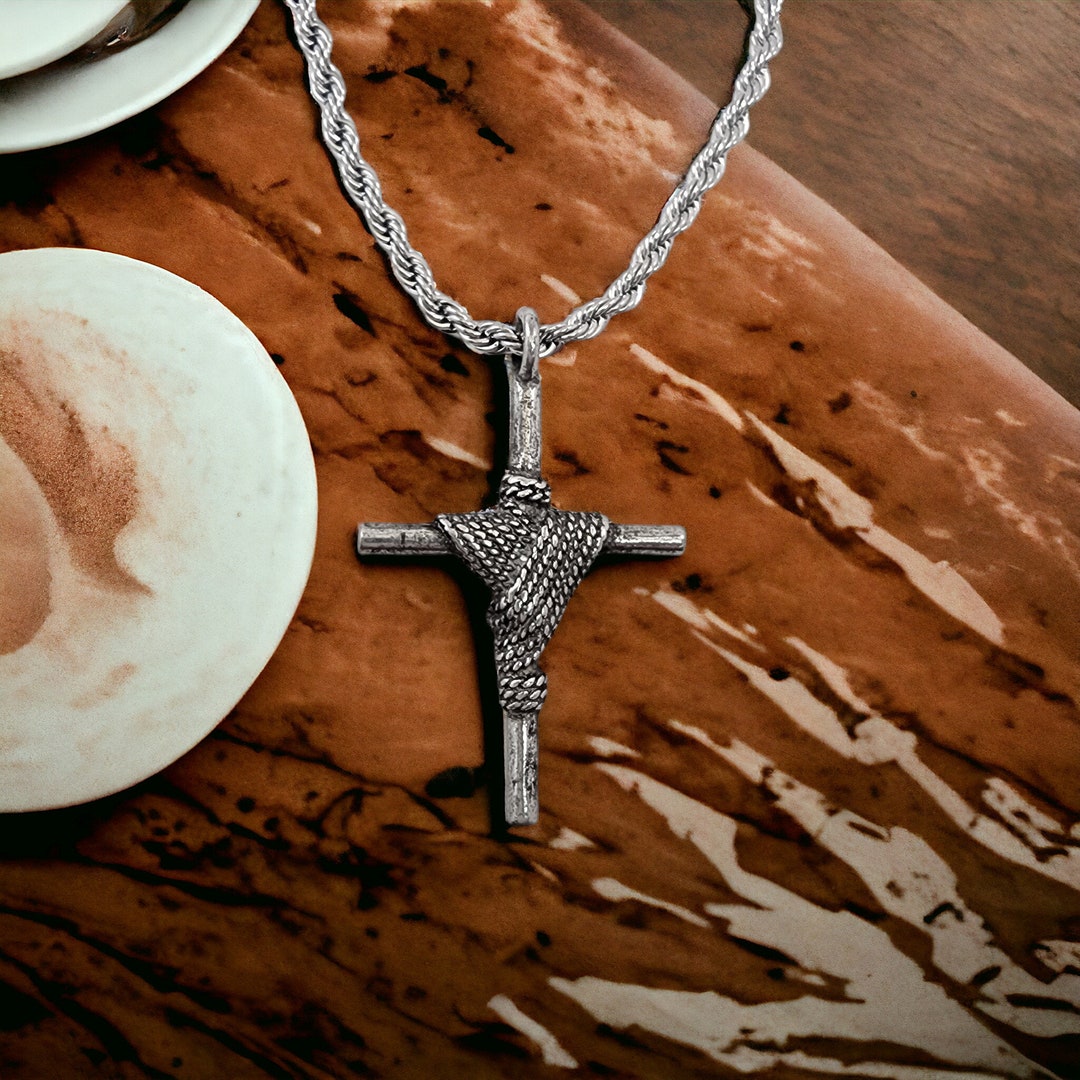 Rugged Rope Wrapped Cross Pendant Antique Silver Twisted Rope Chain ...