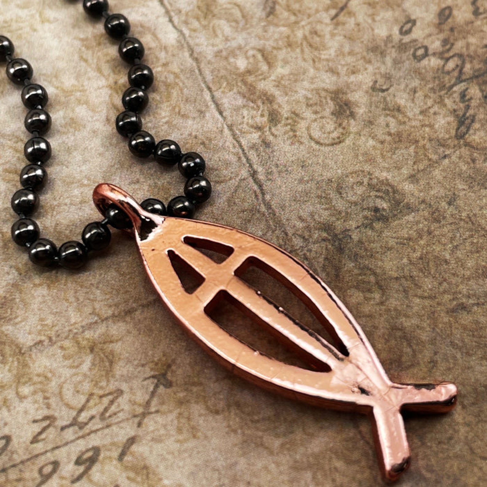 Cross Jesus Ichthus Fish Shiny Copper Finish Dark Ball Chain - Etsy