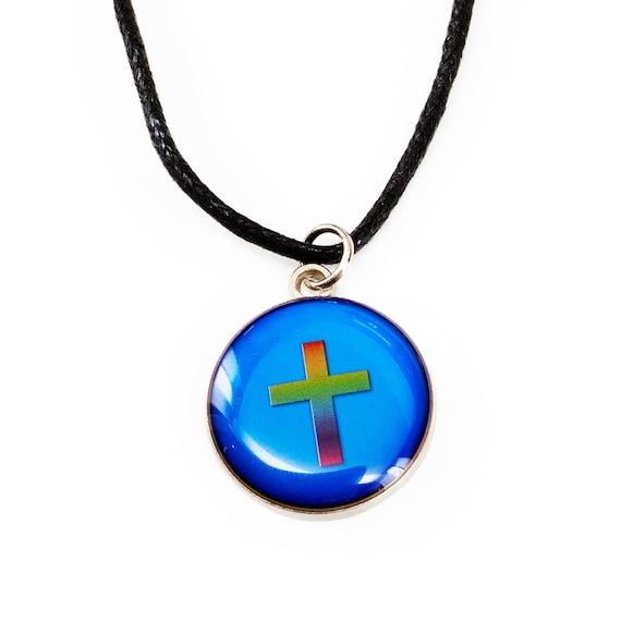Mood Necklace Color Changing Round Pendant With Cross - Etsy