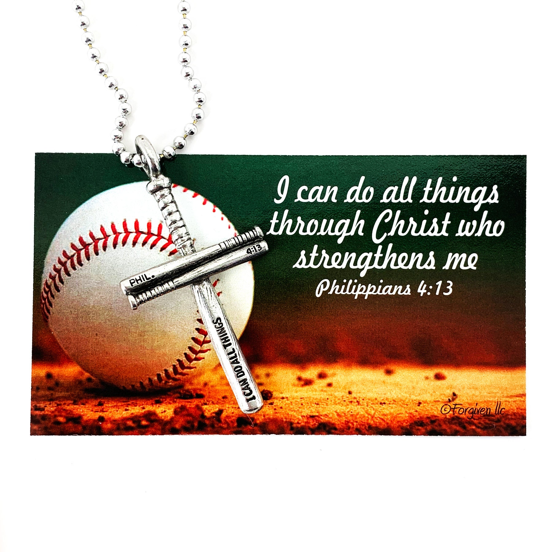 Baseball Bat Cross Necklace Pewter scbb Philippians 4:13 I | Etsy