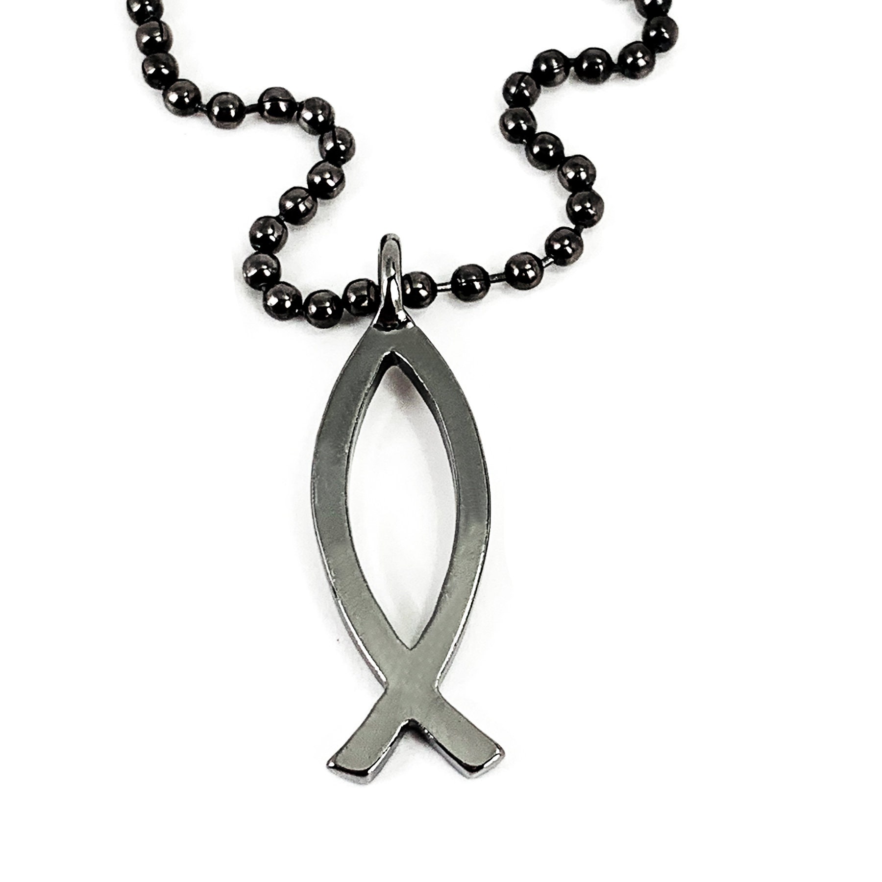 Jesus Ichthus Fish Gunmetal Color Finish Ball Chain Necklace - Etsy
