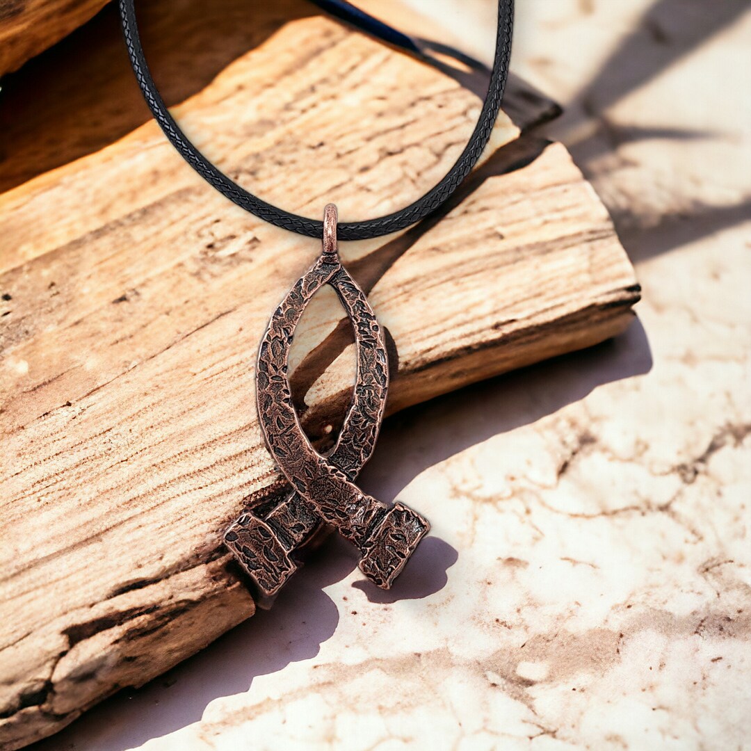Jesus Ichthus Large Hammered Fish Antique Copper Finish Necklace lgb6hc ...