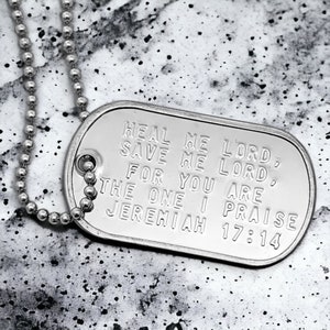Dog Tag Necklace Jeremiah 17:14 (military Size) on Ball Chain (dcj1714 ...