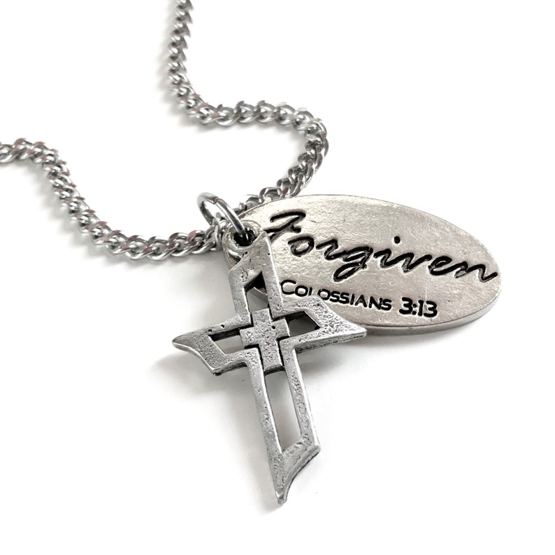 Cross With Forgiven Tag on Chain b239fch Colossians 3:13 - Etsy
