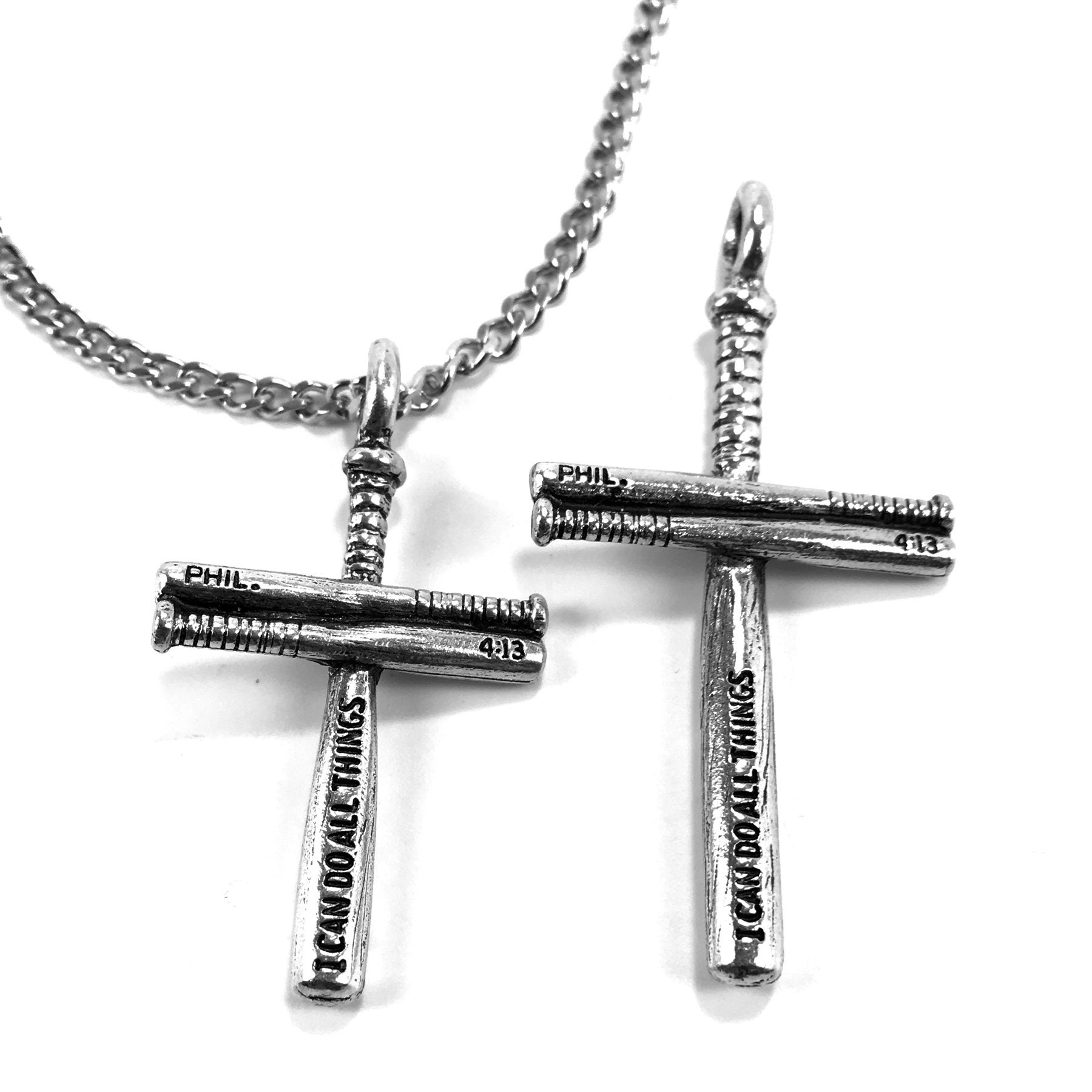 Small Baseball Bat Cross Necklace Pewter on 14-30 Inch Chain ...