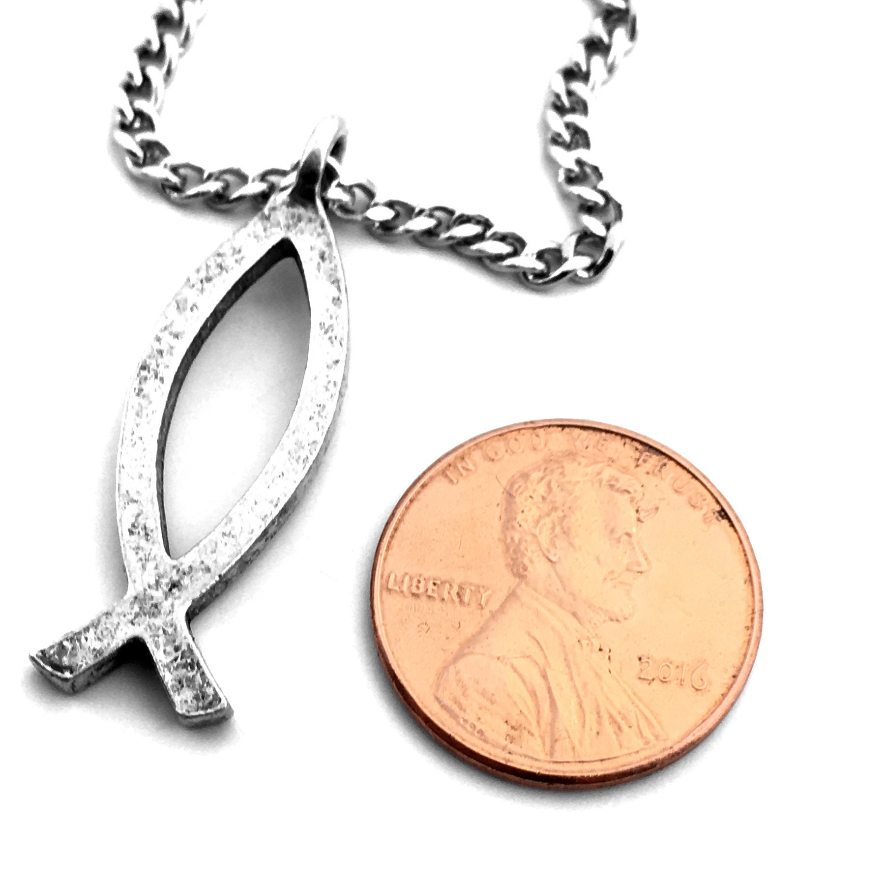 Jesus Ichthus Fish Necklace on Curb Chain b6chain - Etsy