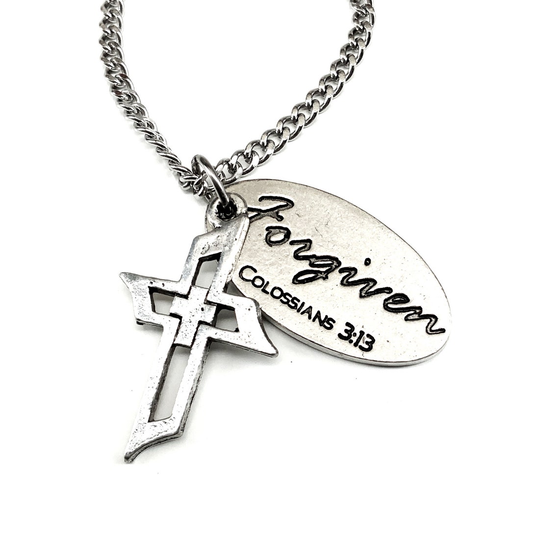 Cross With Forgiven Tag on Chain b239fch Colossians 3:13 - Etsy
