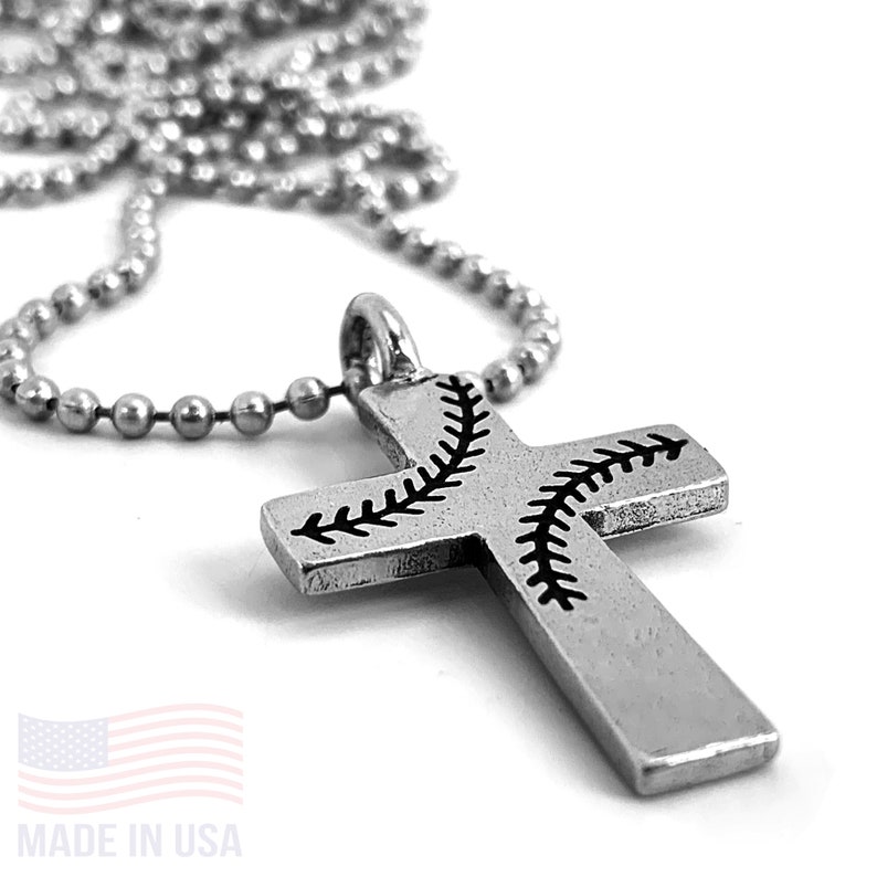 Baseball Stitch Pewter Cross Necklace on Ball Chain (basecross) - Etsy