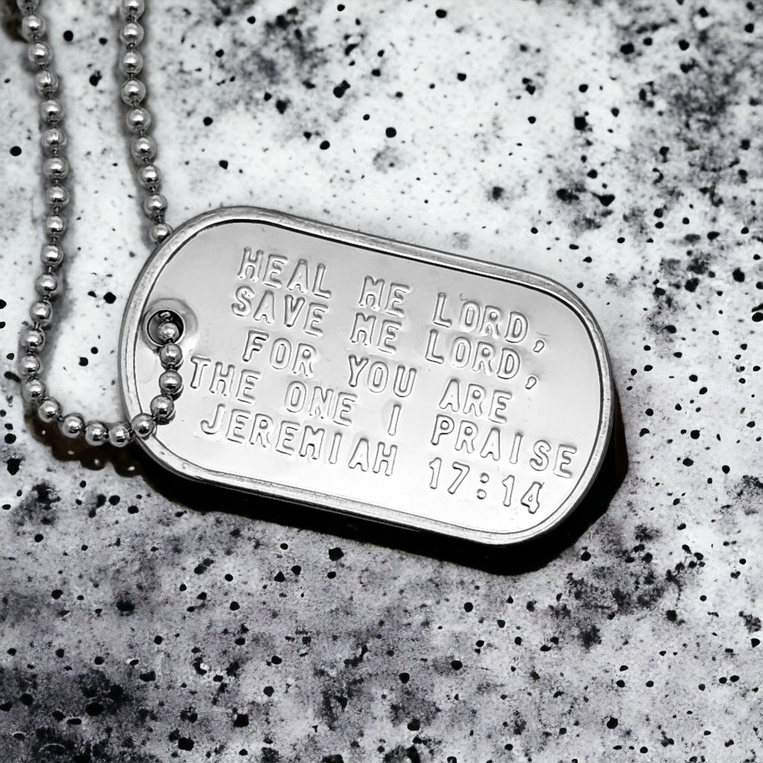 Dog Tag Necklace Jeremiah 17:14 (military Size) on Ball Chain (dcj1714 ...