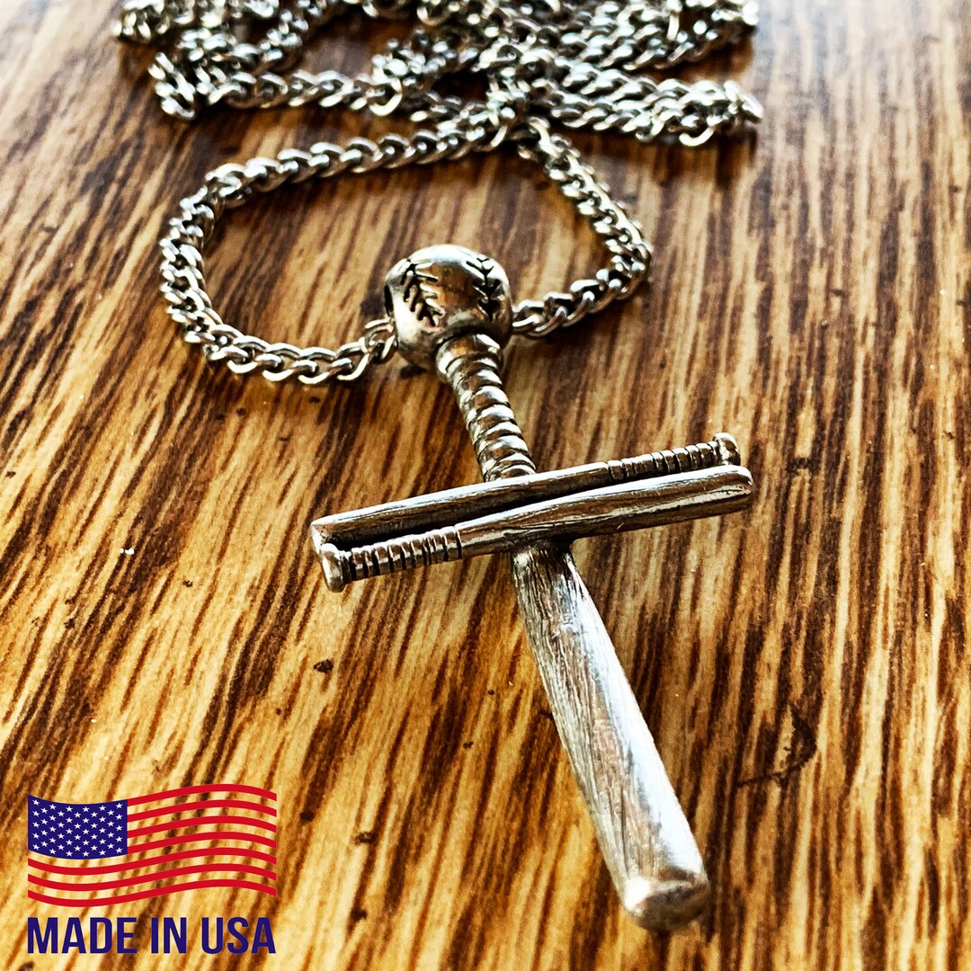 Baseball Bat and Ball Cross on Curb Chain Necklace (batdch) Antique ...