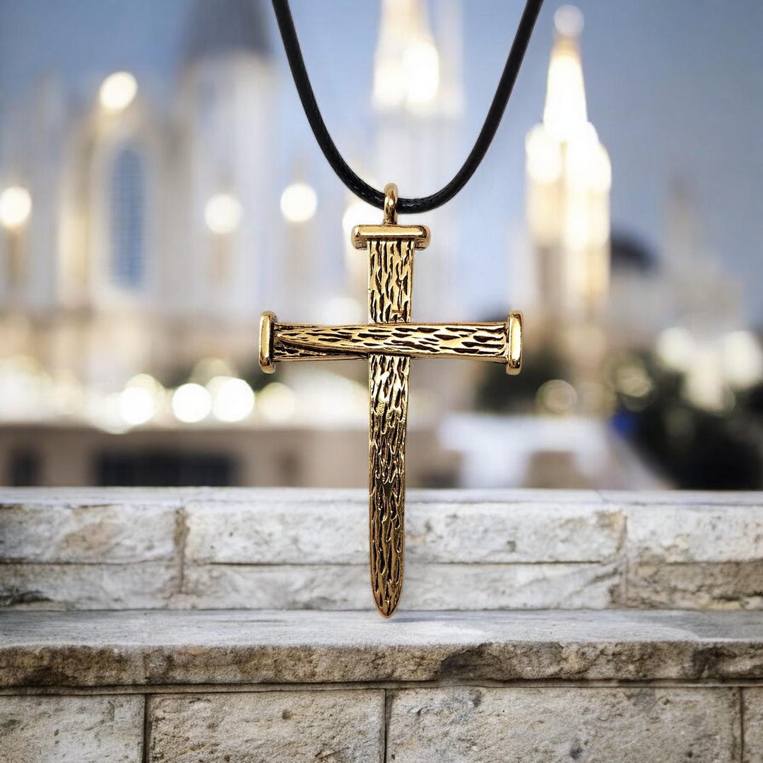 Extra Large Leo Nail Cross Gold Metal Finish Pendant (leo-g-cord) Black ...