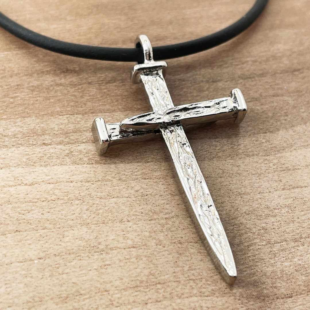 Antique Nail Cross Large Rhodium Metal Finish Pendnat - Etsy