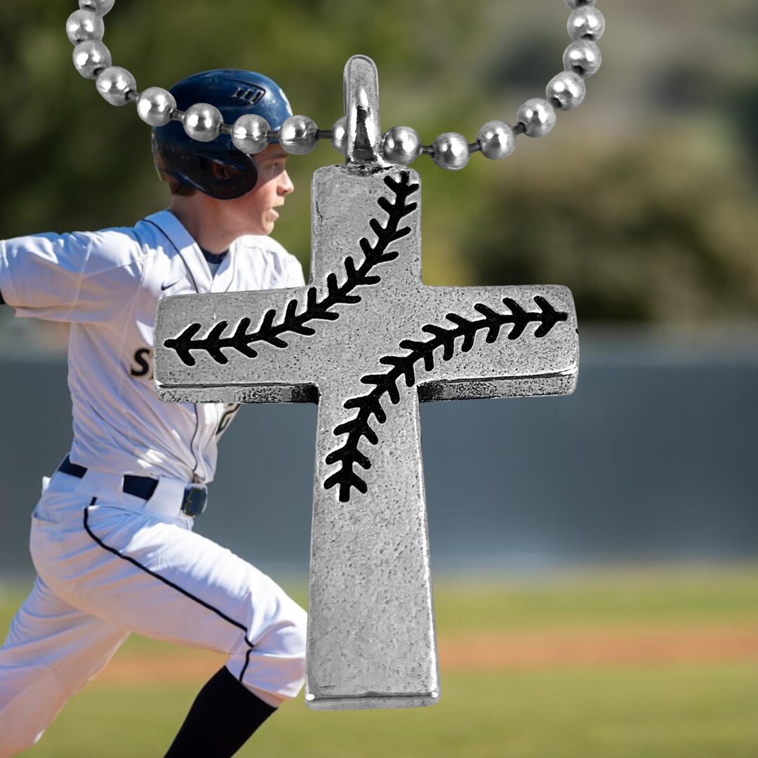 Baseball Stitch Pewter Cross Necklace on Ball Chain (basecross) - Etsy