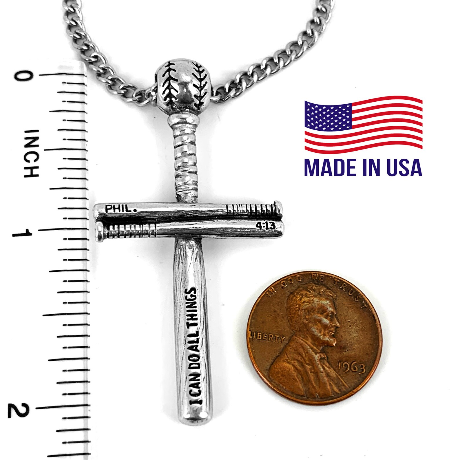 Baseball Bat and Ball Cross Chain Necklace Pewter scbballch - Etsy