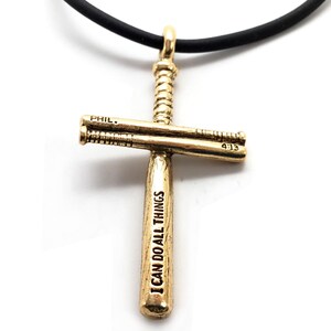 Baseball Bat Cross Necklace Gun Metal (scbbfinishs) Philippians 4:13 I ...