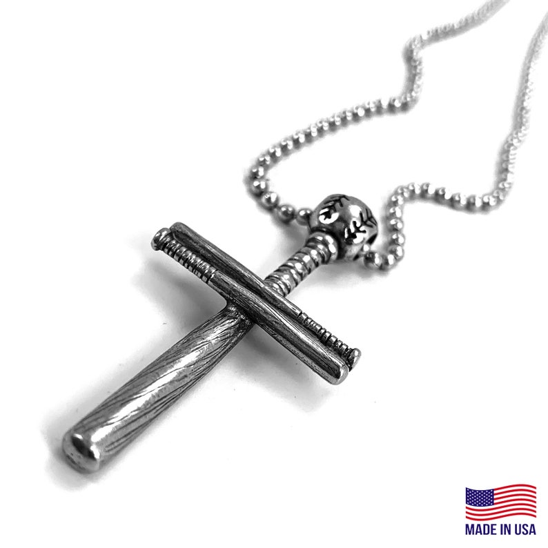 Baseball Bat and Ball Cross on Ball Chain Necklace batd - Etsy