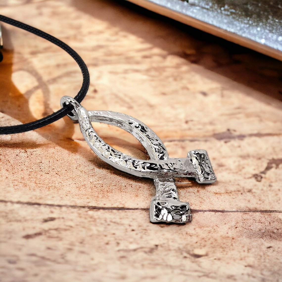 Jesus Ichthus Large Hammered Fish Rhodium Finish Necklace (lgb6hrhd) - Etsy