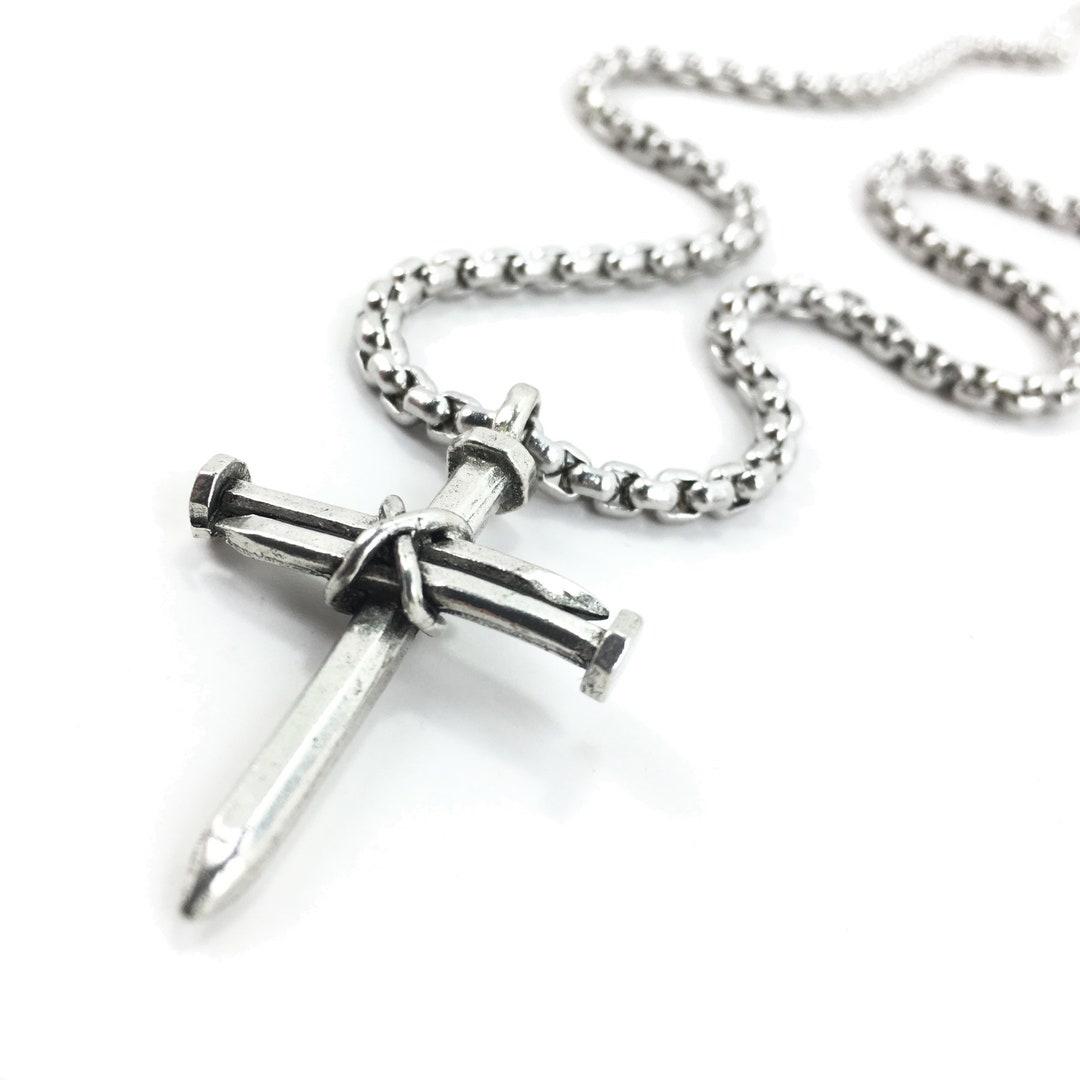 Nail Cross Necklace on Heavy Box Chain aa3hvchain - Etsy