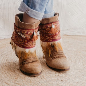 Boho Feather Cuffs With Buckles, Vintage Ankle Wrap, Hippie Boot Belt ...