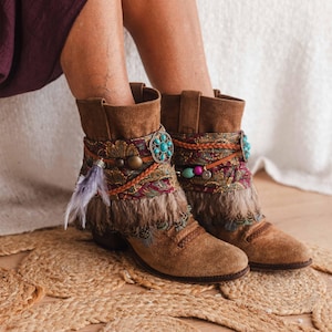Bohemian Boot Cuffs, Feather BOOT COVERS, Boot Wraps, Boot Sleeves ...