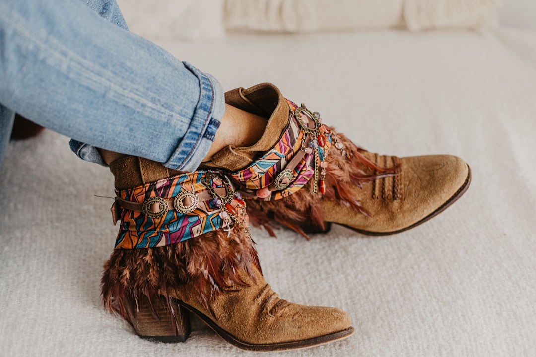 Brown Feather Hem Dreamcatcher Boot Covers, Western Boot Accessories ...
