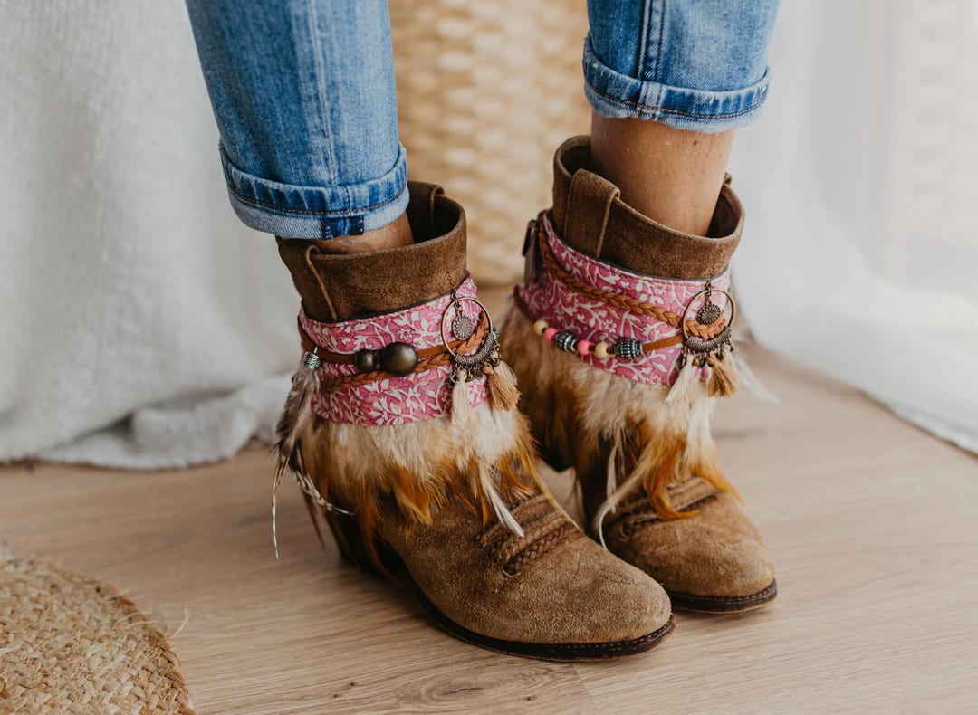 Boho Feathers Boot Cuffs Indie Style | Dreamcatcher Boot Ankle Wrap ...