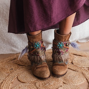 Bohemian Boot Cuffs, Feather BOOT COVERS, Boot Wraps, Boot Sleeves ...