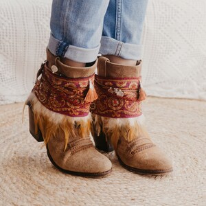 Boho Feather Cuffs With Buckles, Vintage Ankle Wrap, Hippie Boot Belt ...
