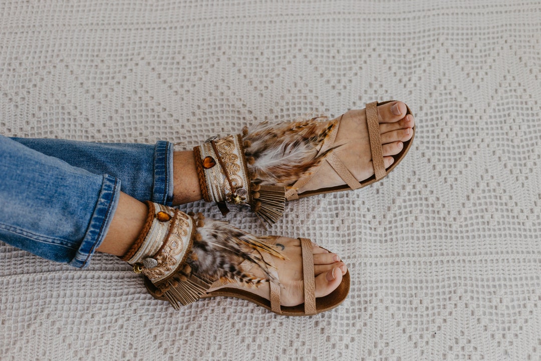 Boho Ankle Wrap Beach Sandals, Stylish Bohemian Footwear, Handmade ...