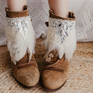 Boot Covers With Ivory Feathers, Hippie Boot Rhinestone Accessory ...