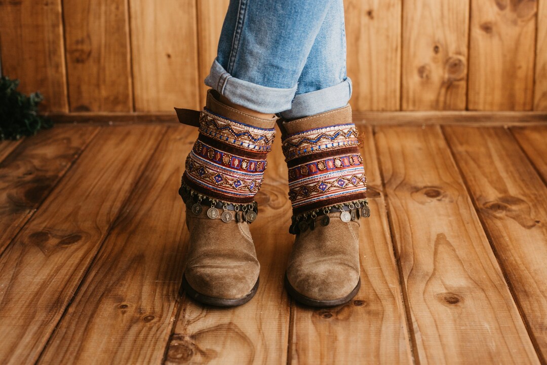 Boho Boot Covers With Embroidered Trimmings, Ethnic Anklet Boot Cuffs ...