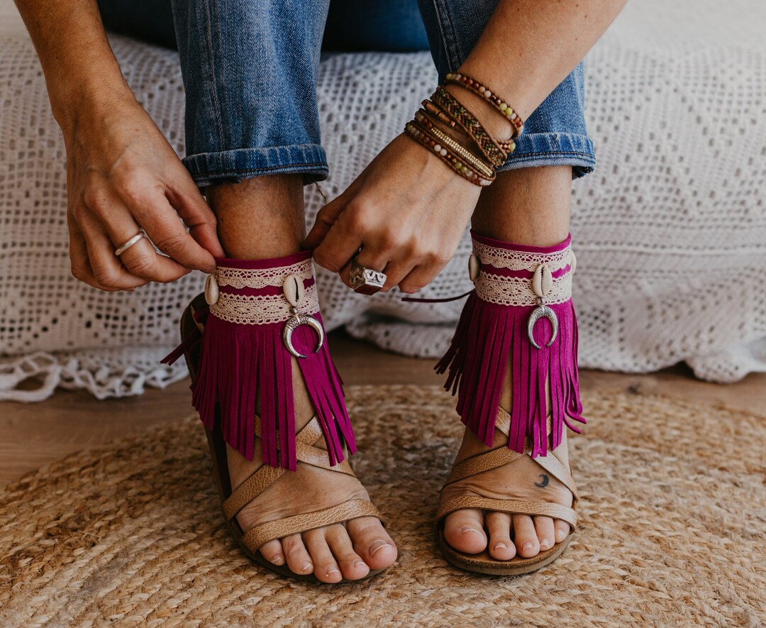Fringe Sandal Ankle Wraps, Festival Sandal Covers, Hippe Barefoot ...
