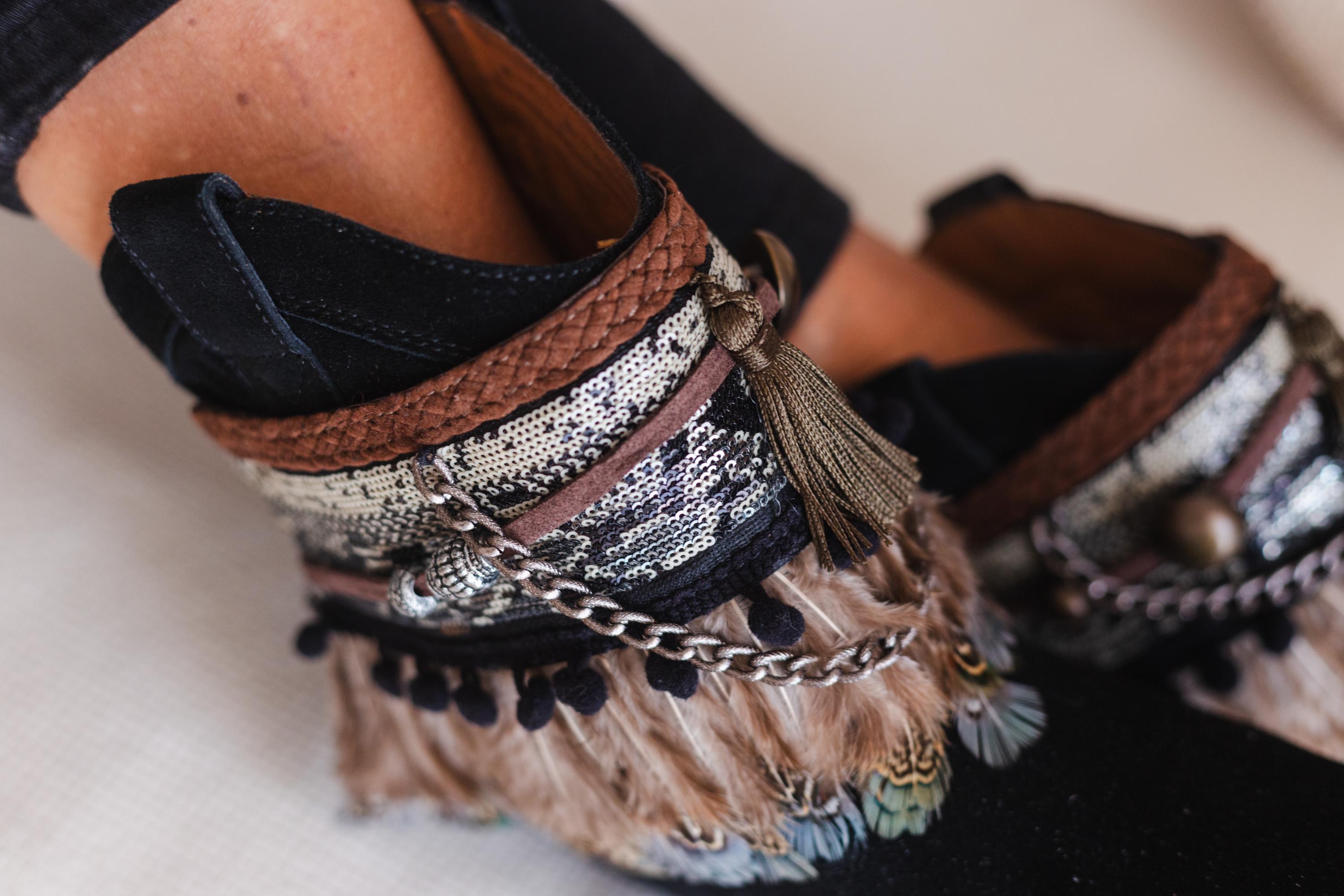 Boho Boot Covers With Snake Trim and Feather Detail on Brown Suede Base ...