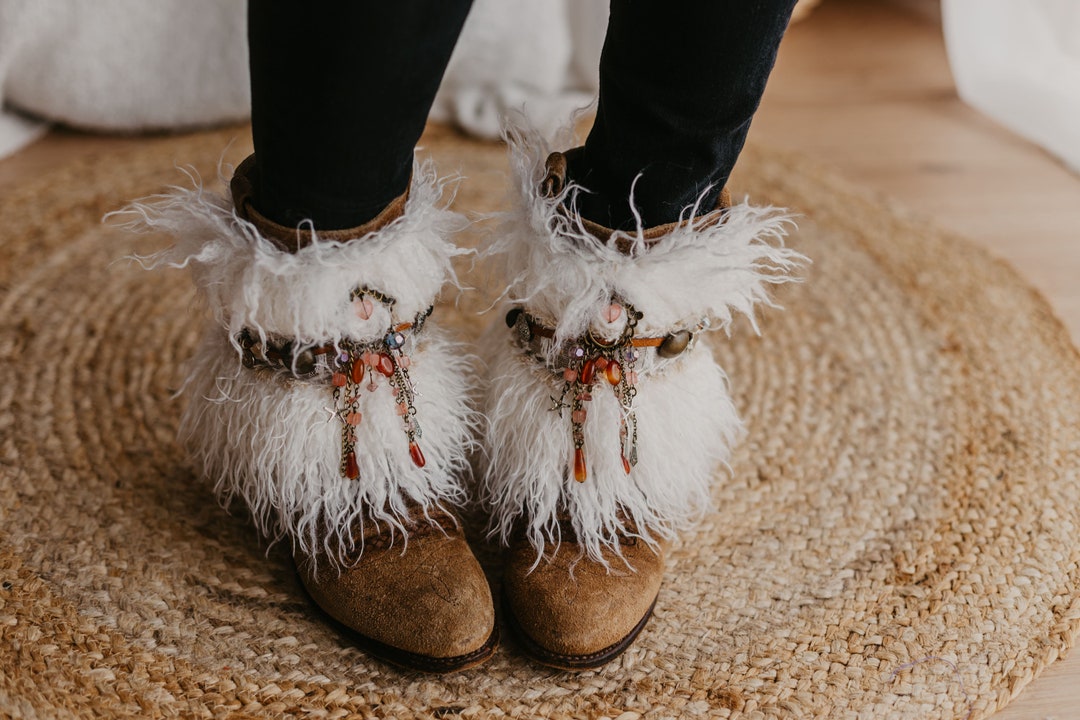 Boho Fur Boot Covers With Dreamcatcher | Western Festival Boot Cuffs ...