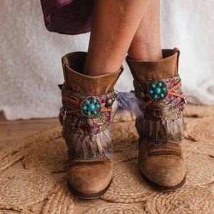 Bohemian Boot Cuffs, Feather BOOT COVERS, Boot Wraps, Boot Sleeves ...