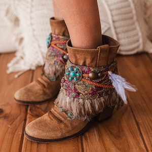 Bohemian Boot Cuffs, Feather BOOT COVERS, Boot Wraps, Boot Sleeves ...