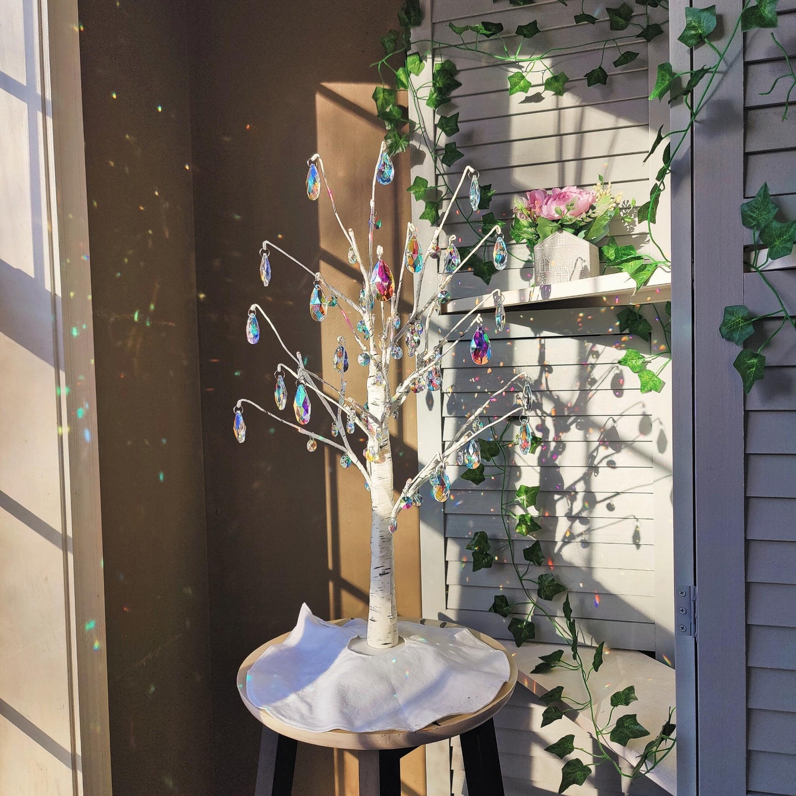 Stunning 2 Ft AB Crystal Suncatcher Birch Tree LED Tabletop Centerpiece ...